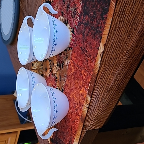 Corelle | Dining | Vintage Corelle Blue Snowflake Hooked Handle Cups ...
